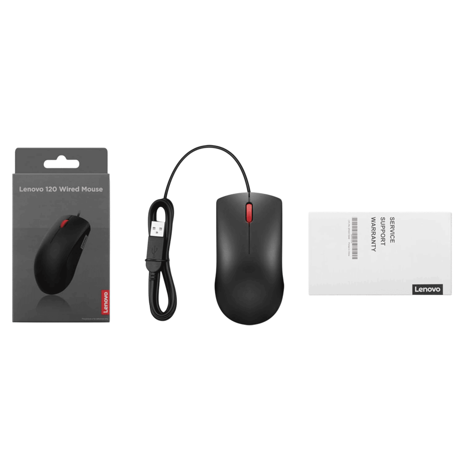 Buy Lenovo 120 Wired Optical Mouse (1600 DPI, Ambidextrous Design, Black) Online - Croma